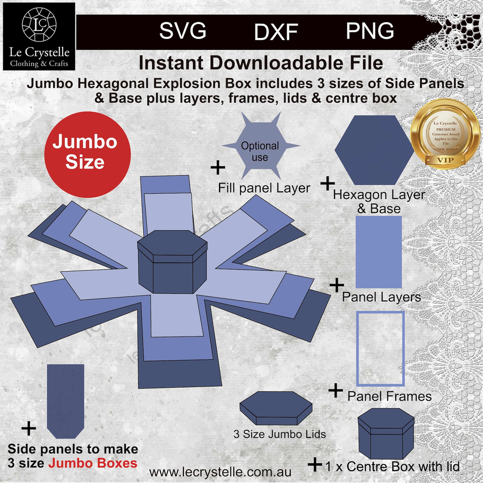 Explosion Box Hexagonal Large /SVG Cut File/hexagon Box Template ...
