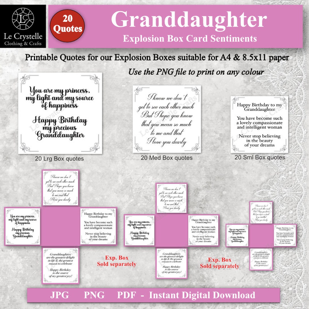 Explosion Box Card Sentiments/granddaughter Card Quotes/card Insert ...