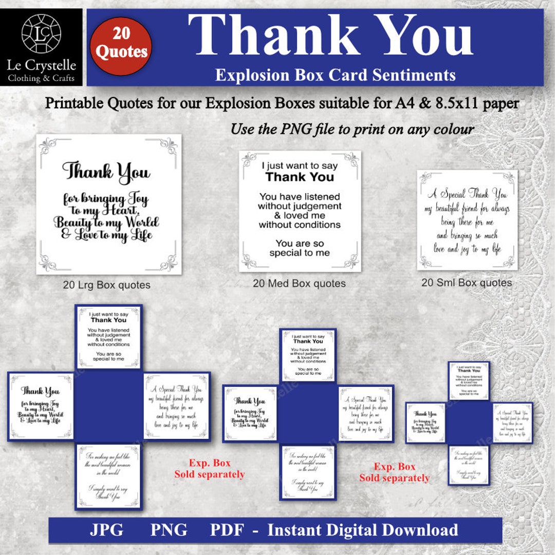 Explosion Box Card Sentiments/thank You Card Quotes/card Insert ...