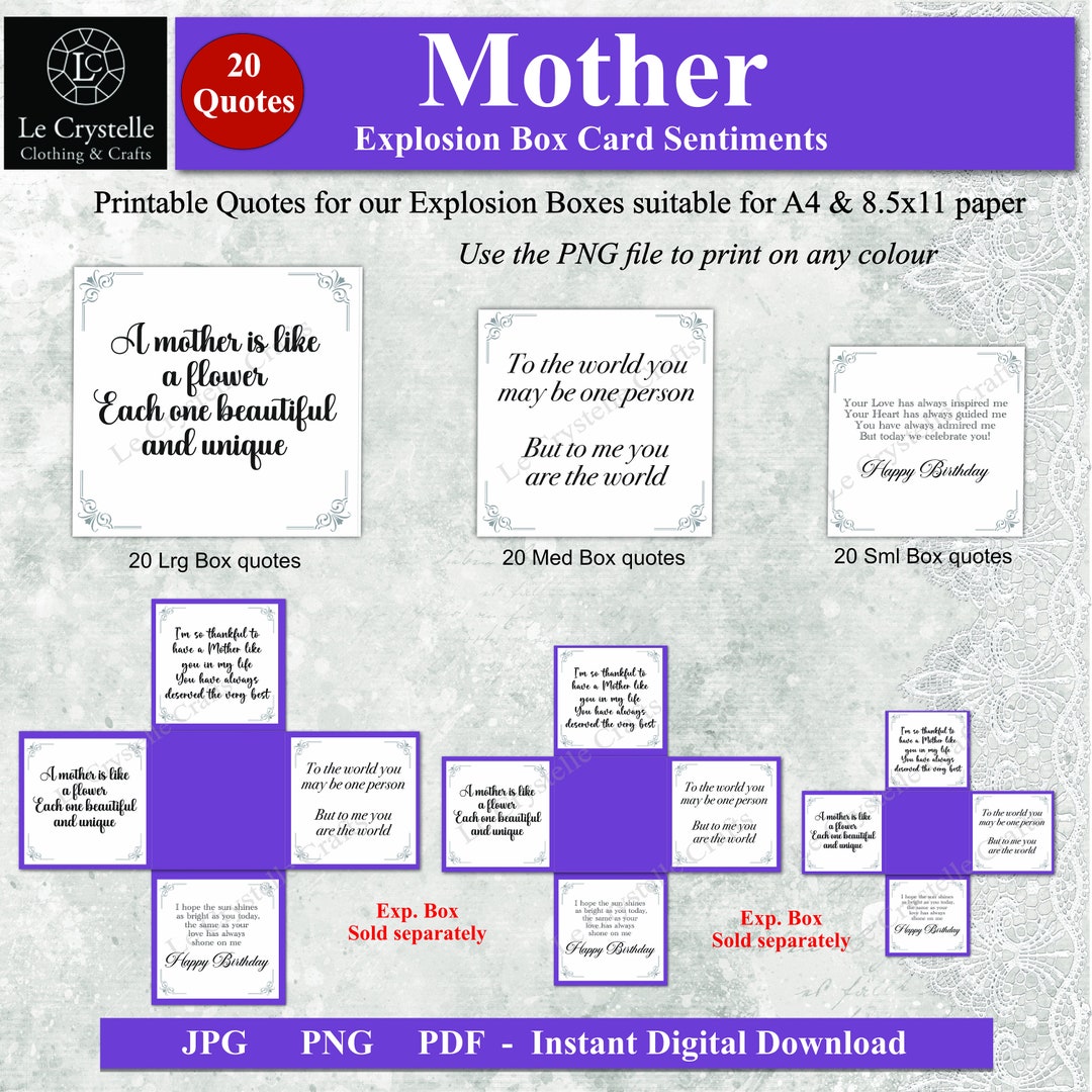 Explosion Box Card Sentiments/mother Card Quotes/card Insert Template ...