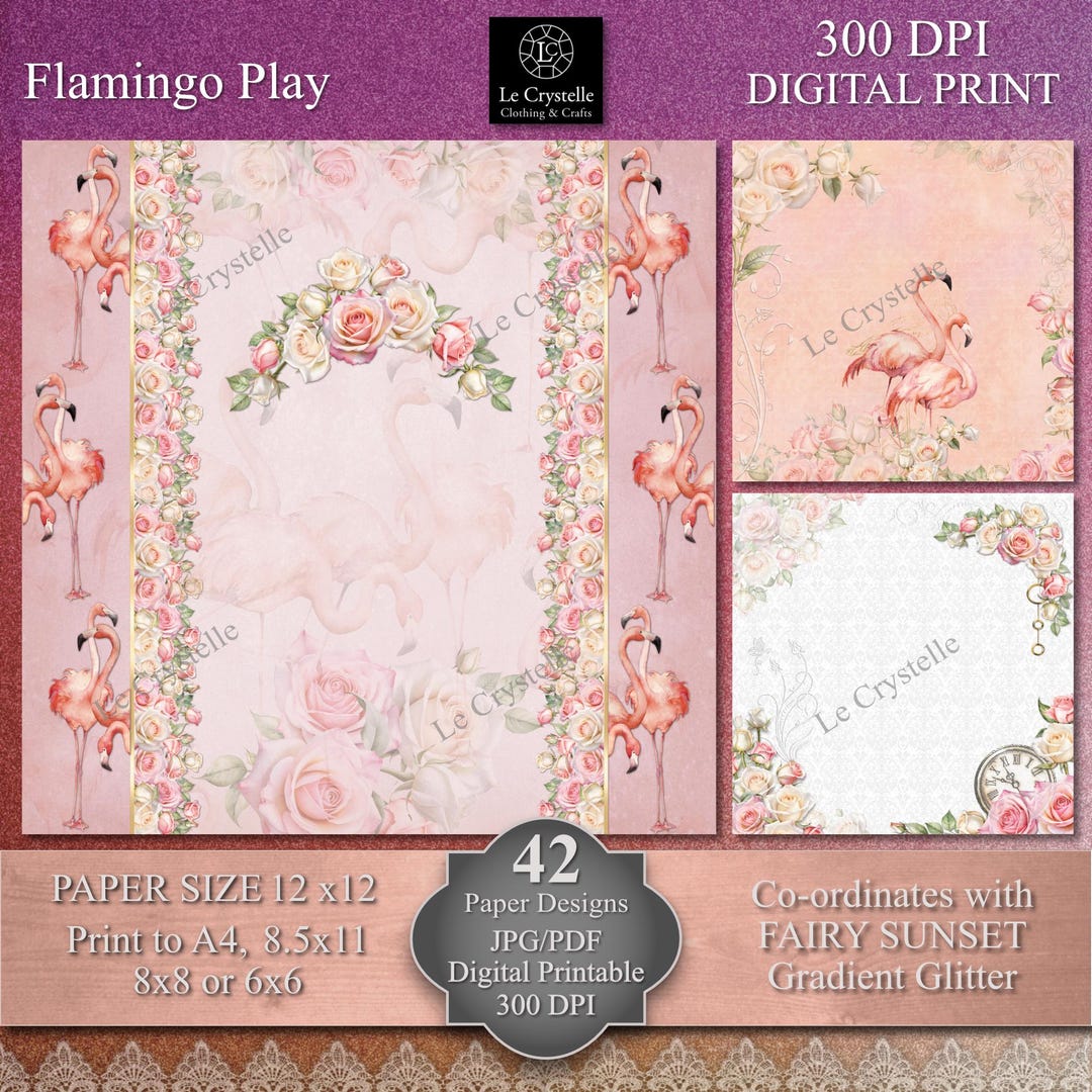 Digital Pattern Paper Sunset Flamingo/12x12/diy Patterned Paper/digital ...