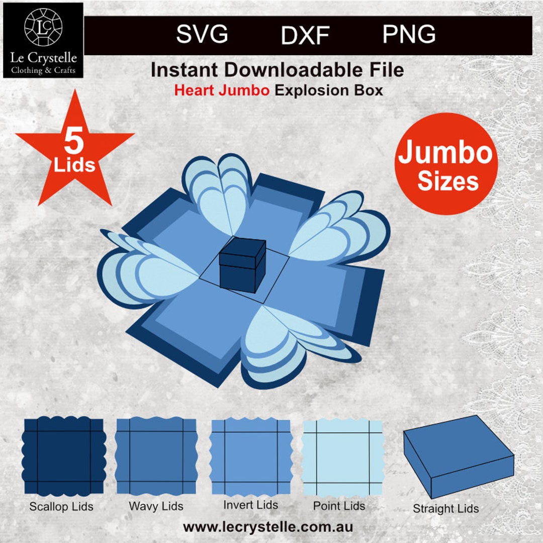 Heart Explosion Box Large /jumbo Heart 5 Lids/svg Cut File/heart Box ...
