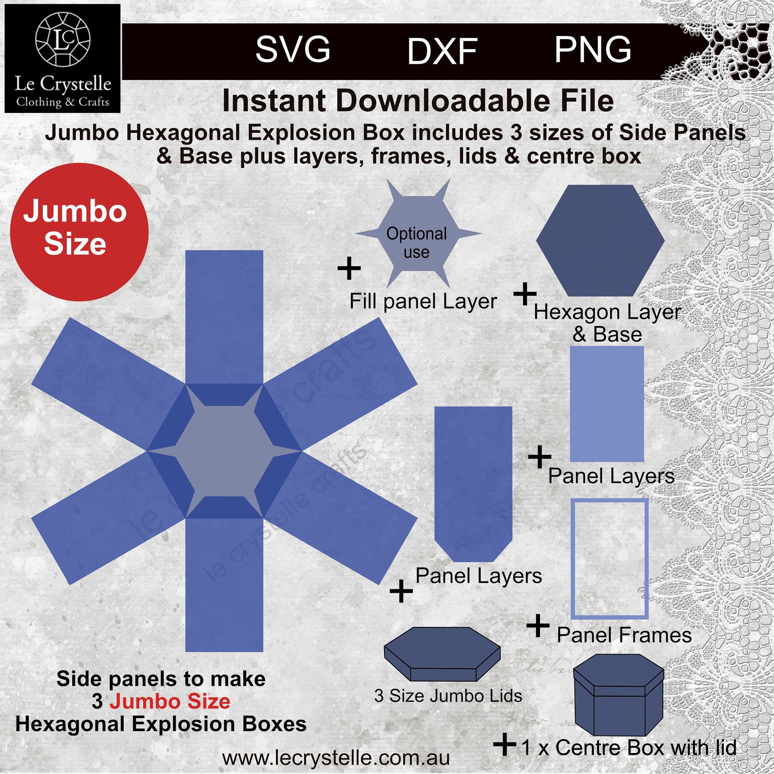 Explosion Box Hexagonal Large /SVG Cut File/hexagon Box Template ...
