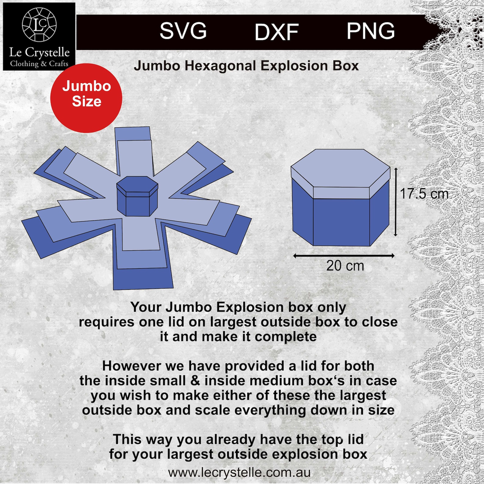 Explosion Box Hexagonal Large /SVG Cut File/hexagon Box Template ...