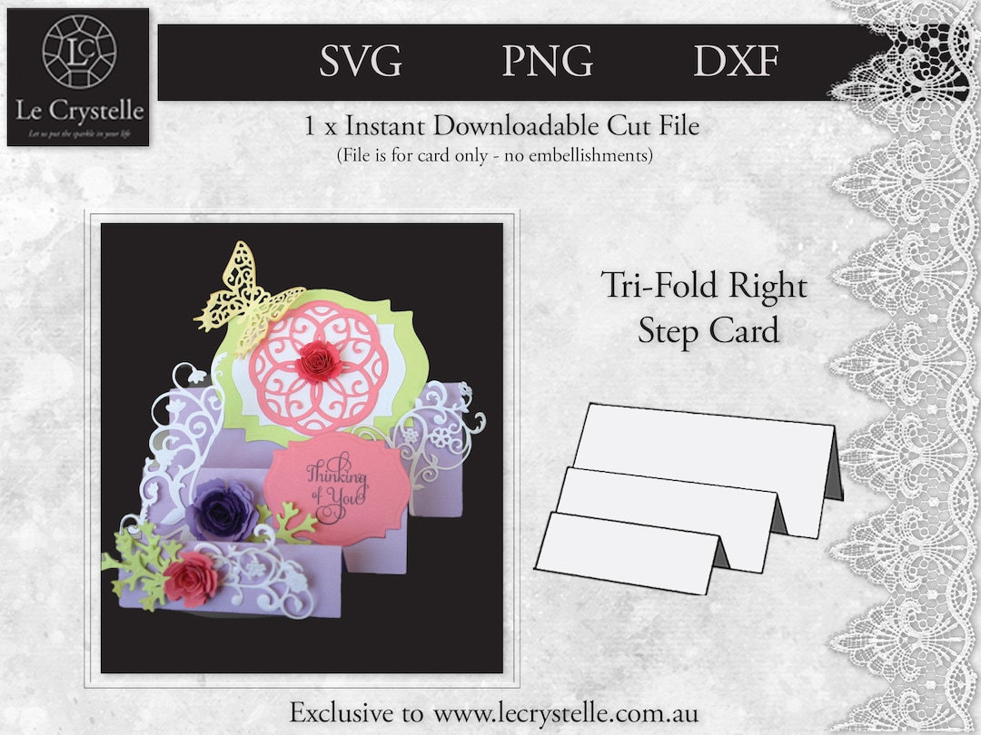 SVG Cut File Card/tri-fold Right Step Card/step Card Template/svg Cards ...