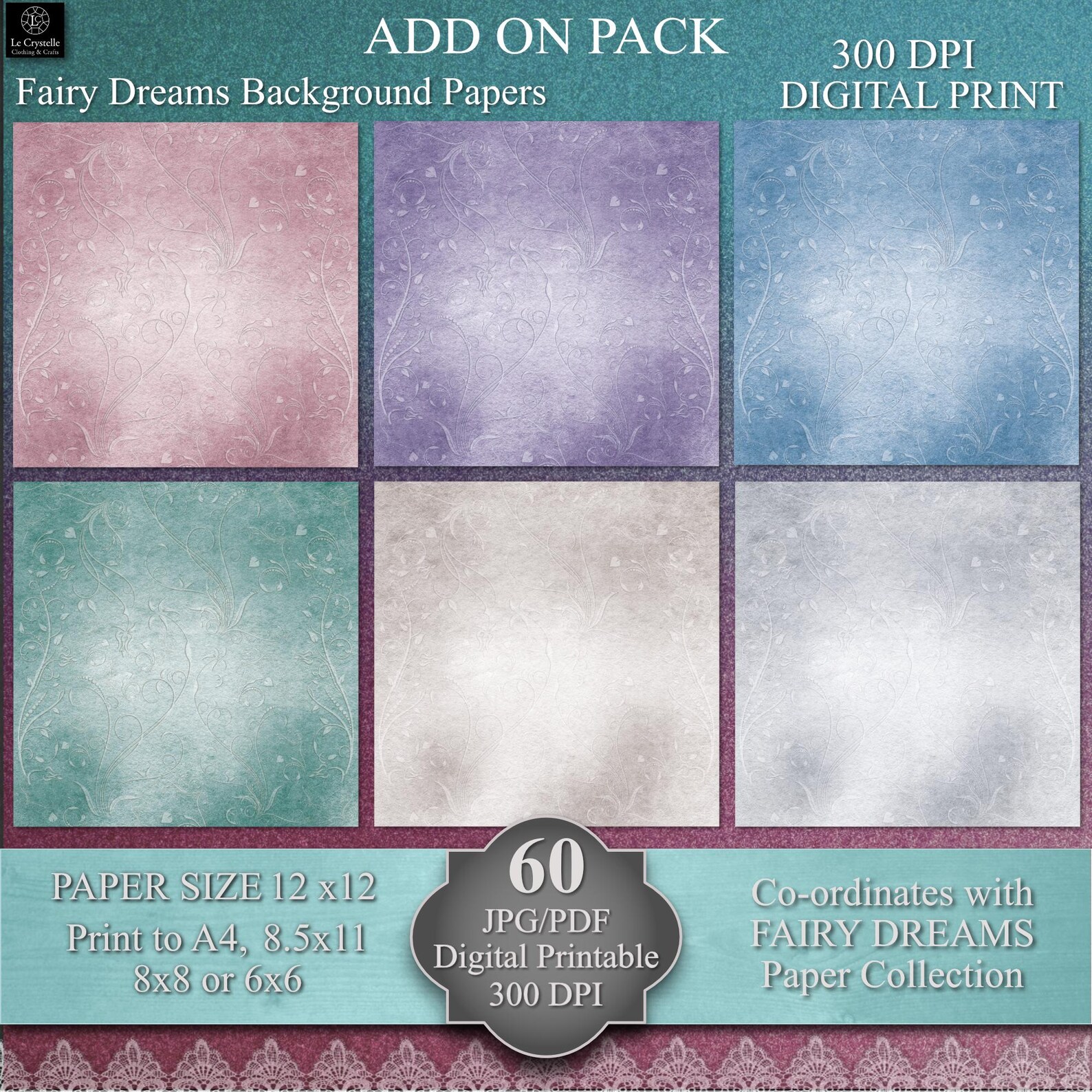 Digital Background Paper Fairy Dreams/12x12/diy Background Paper ...