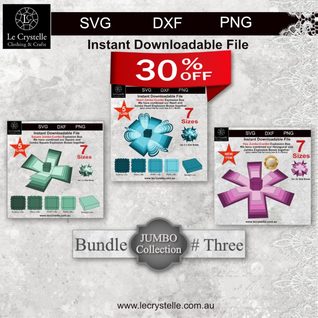 SVG Explosion Box BUNDLE Three Jumbo Sizes/cut File/exploding Card ...