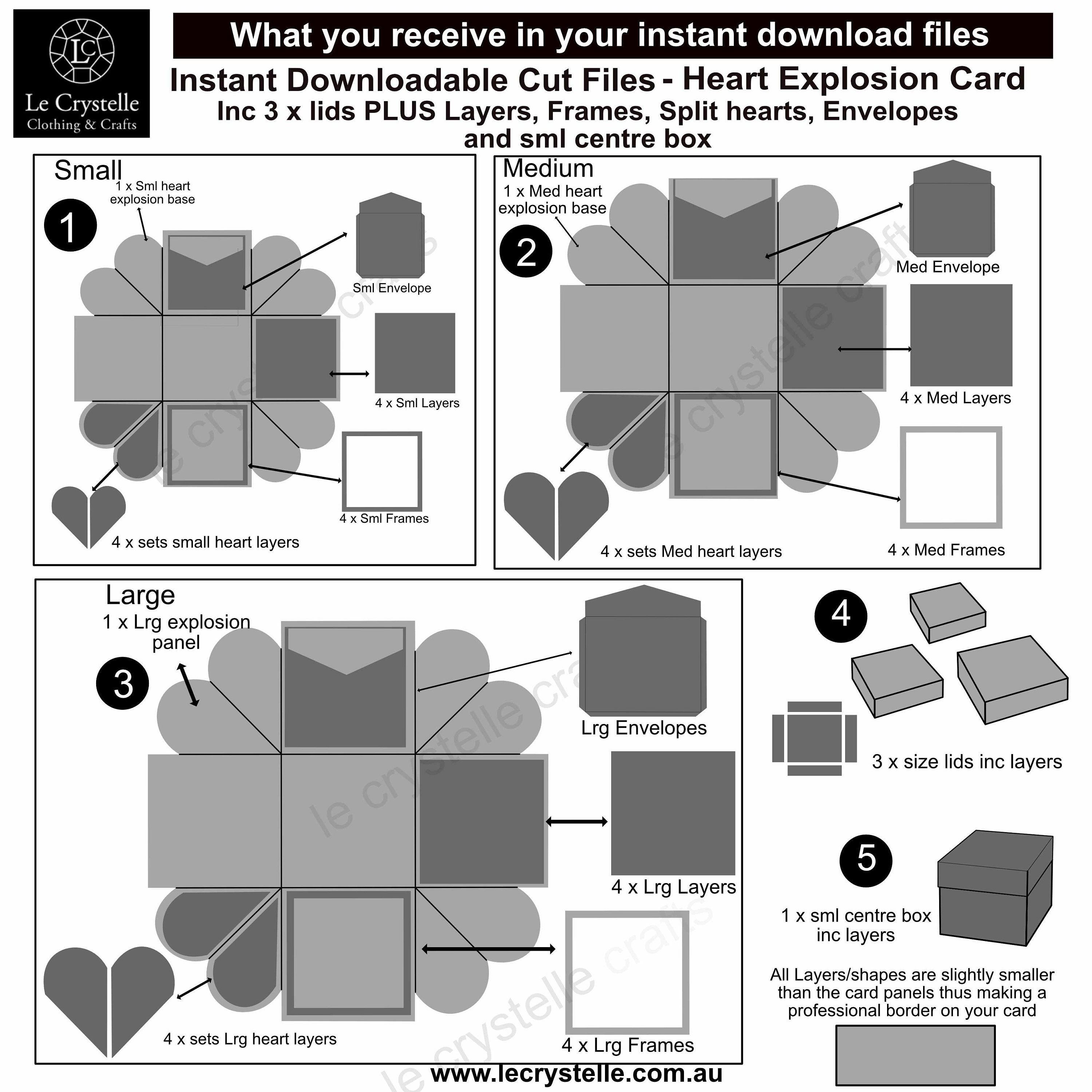 Heart Explosion Box SVG File/jumbocombo 5 Lids/mega Explosion - Etsy