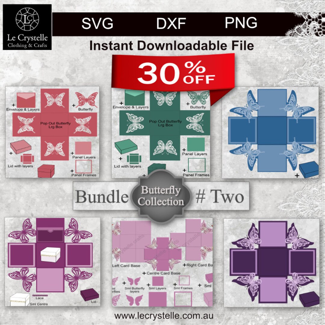 SVG Explosion Box BUNDLE Two Butterflies/cut File/exploding Card ...
