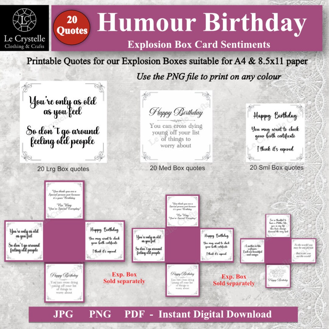 Explosion Box Card Sentiments/humour Birthday Card Quotes/card Insert ...