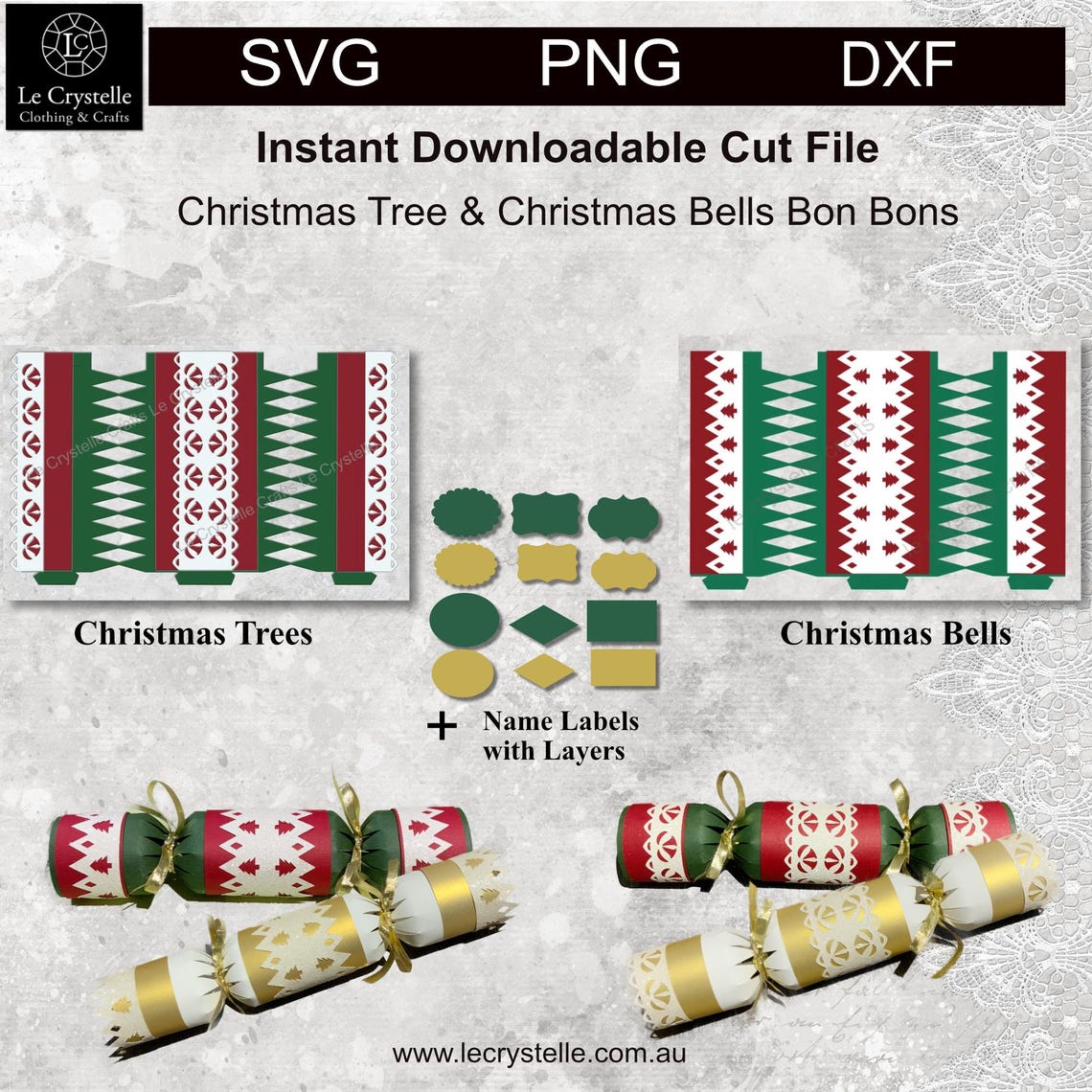 SVG Cut File Christmas Bon Bons/crackers Christmas Tree Bells/bon Bon ...