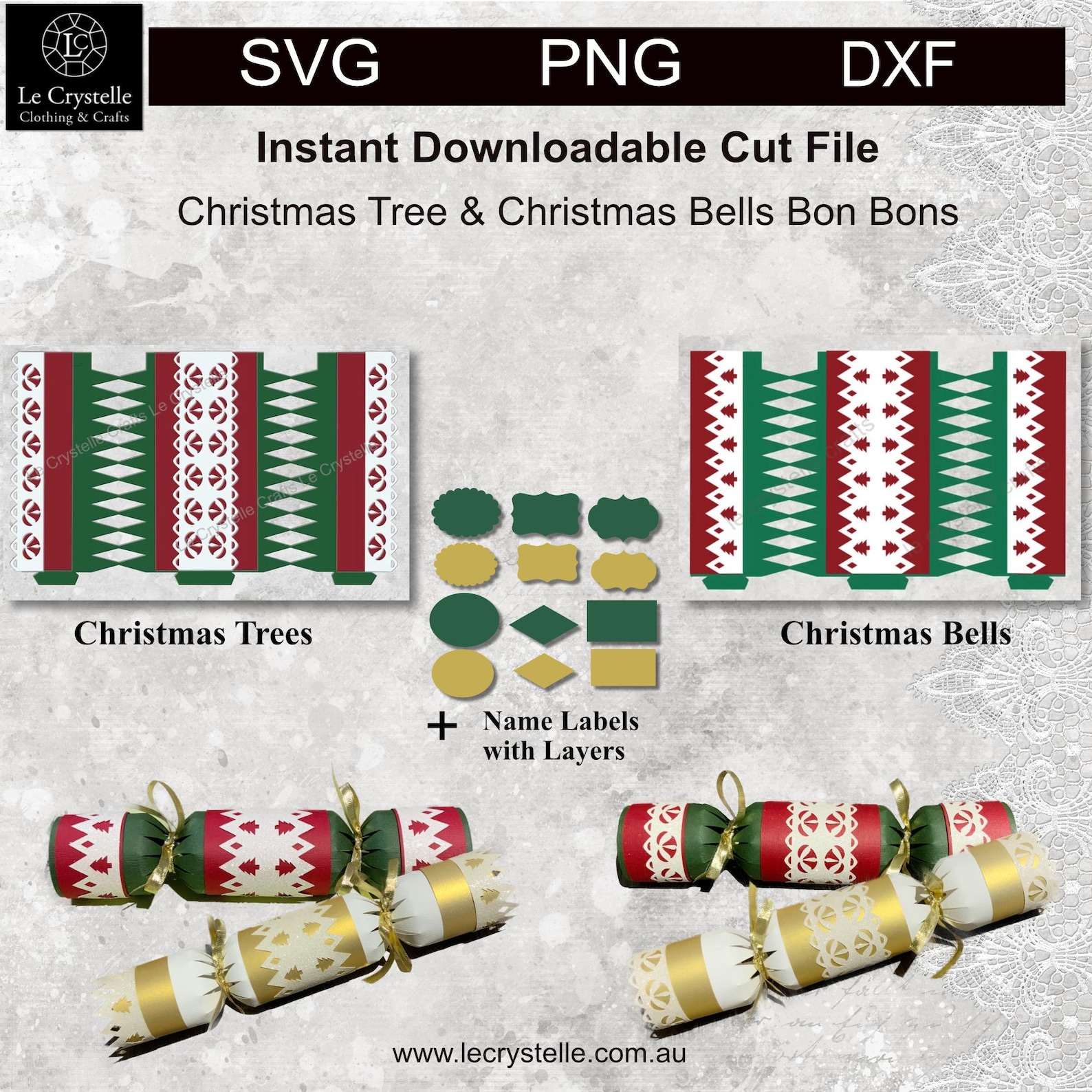 SVG Cut File Christmas Bon Bons/crackers Christmas Tree Bells/bon Bon ...