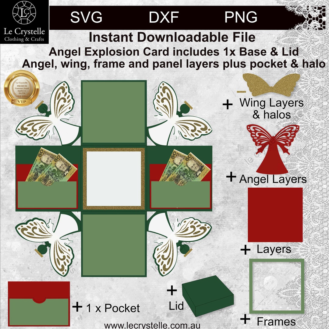 Explosion Box Angel /christmas Card Cut File/exploding Card Template ...
