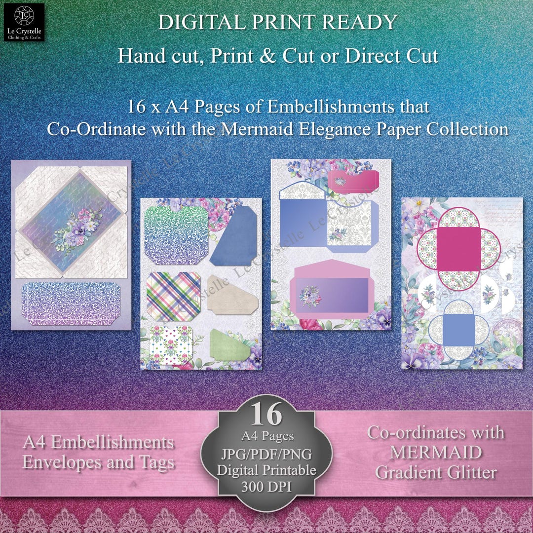 Digital Envelopes Embellishments Mermaid Elegance/12x12/diy Envelopes ...