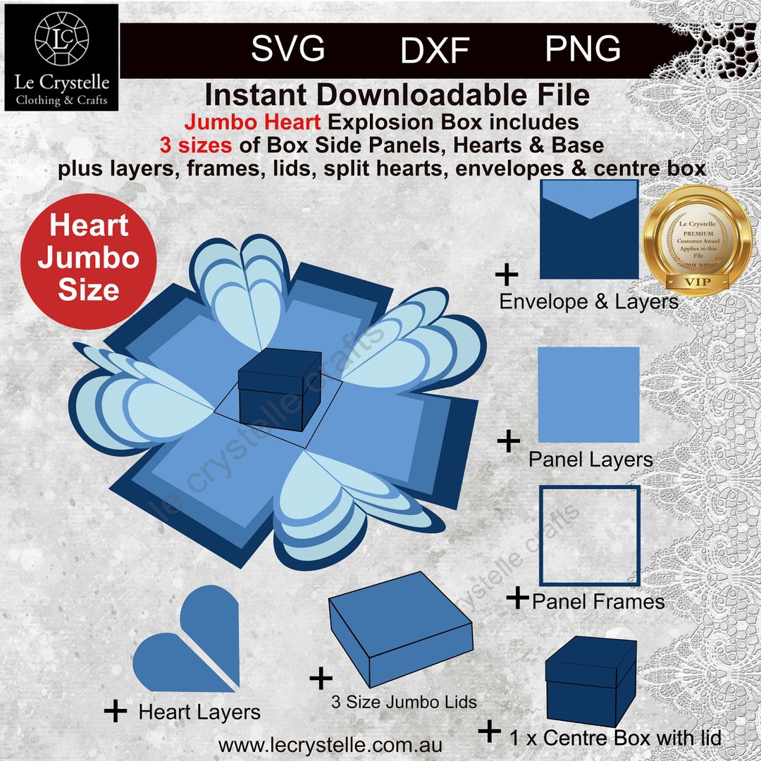 Heart Explosion Box Large /jumbo Heart/svg Cut File/heart Box Template ...