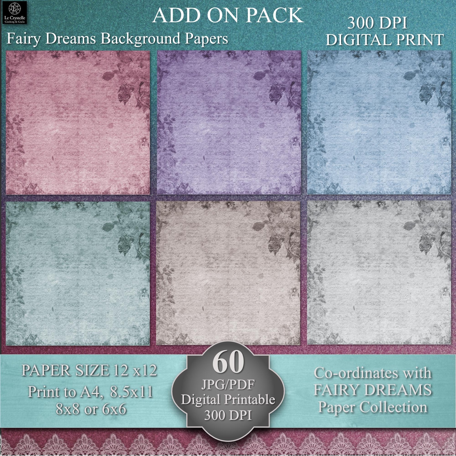 Digital Background Paper Fairy Dreams/12x12/diy Background Paper ...