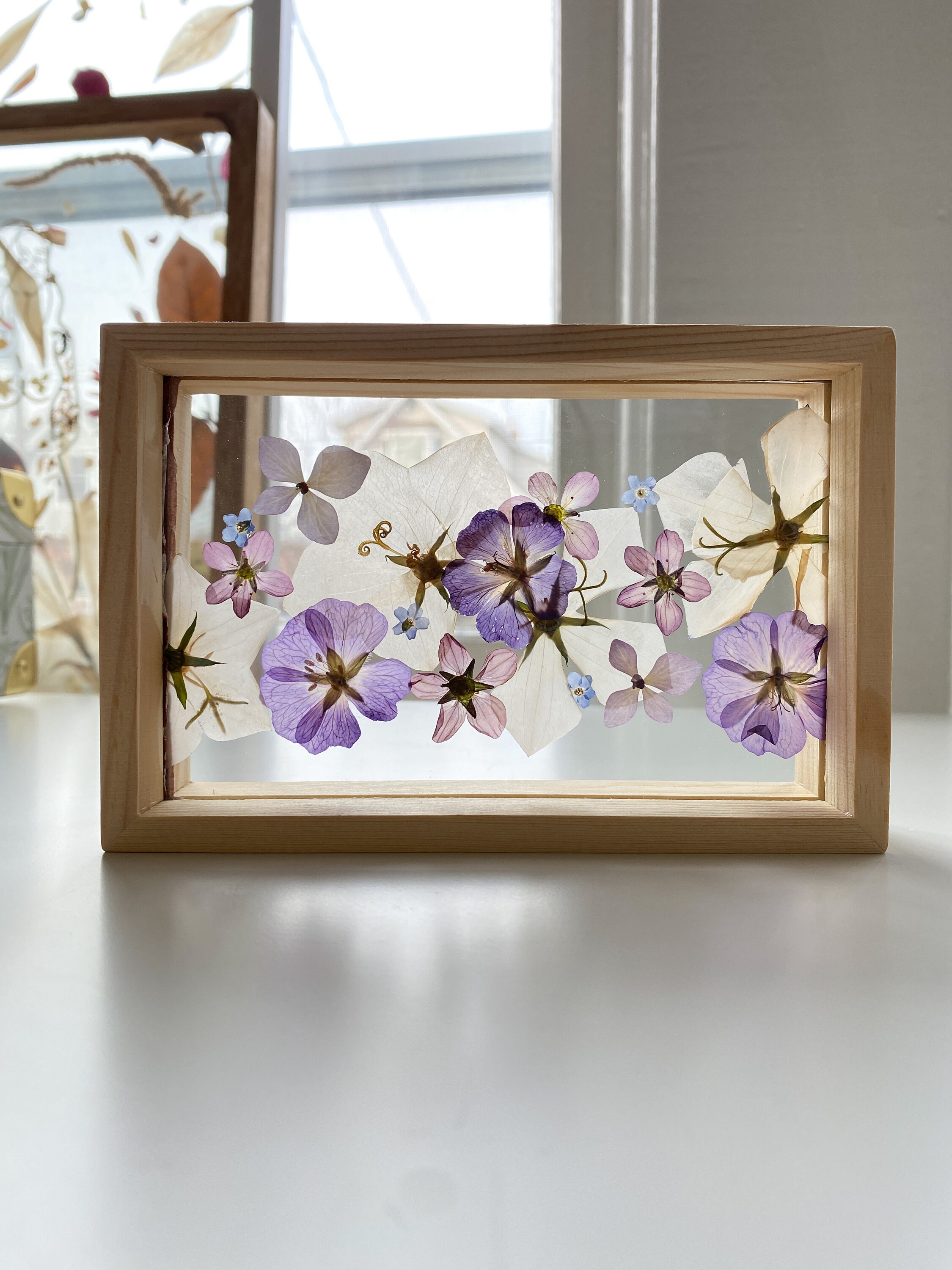 Pressed Flowers in Wood Floating Frame / Pressed Flower Art / Real ...