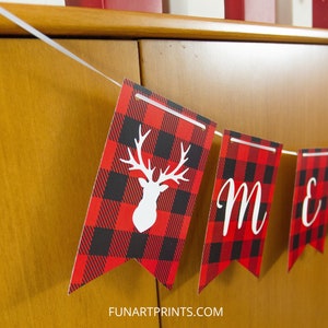 Printable Black + Red Buffalo Plaid Merry Bunting for Christmas - Etsy
