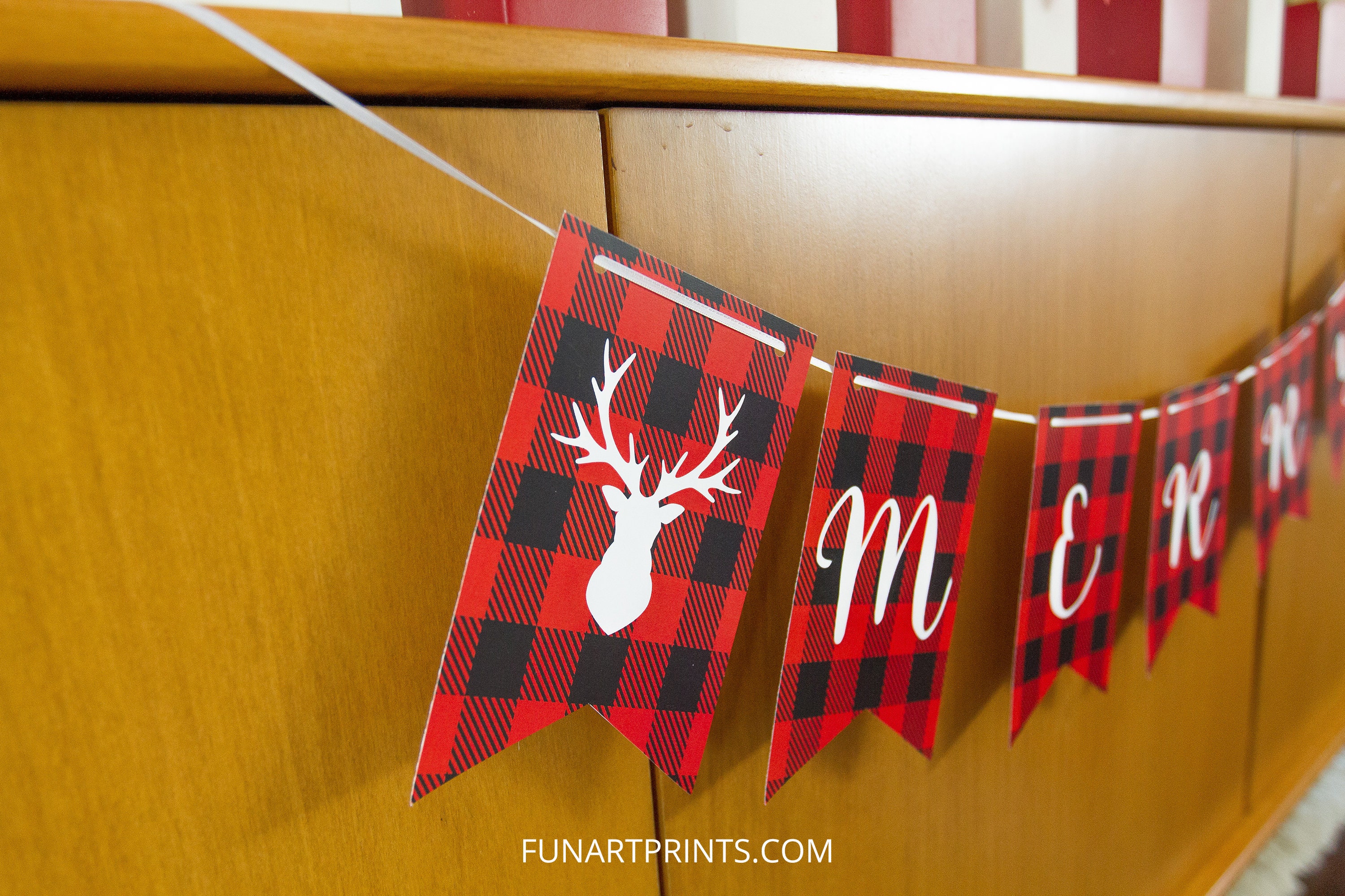 Printable Black + Red Buffalo Plaid Merry Bunting for Christmas - Etsy