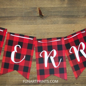 Printable Black + Red Buffalo Plaid Merry Bunting for Christmas - Etsy