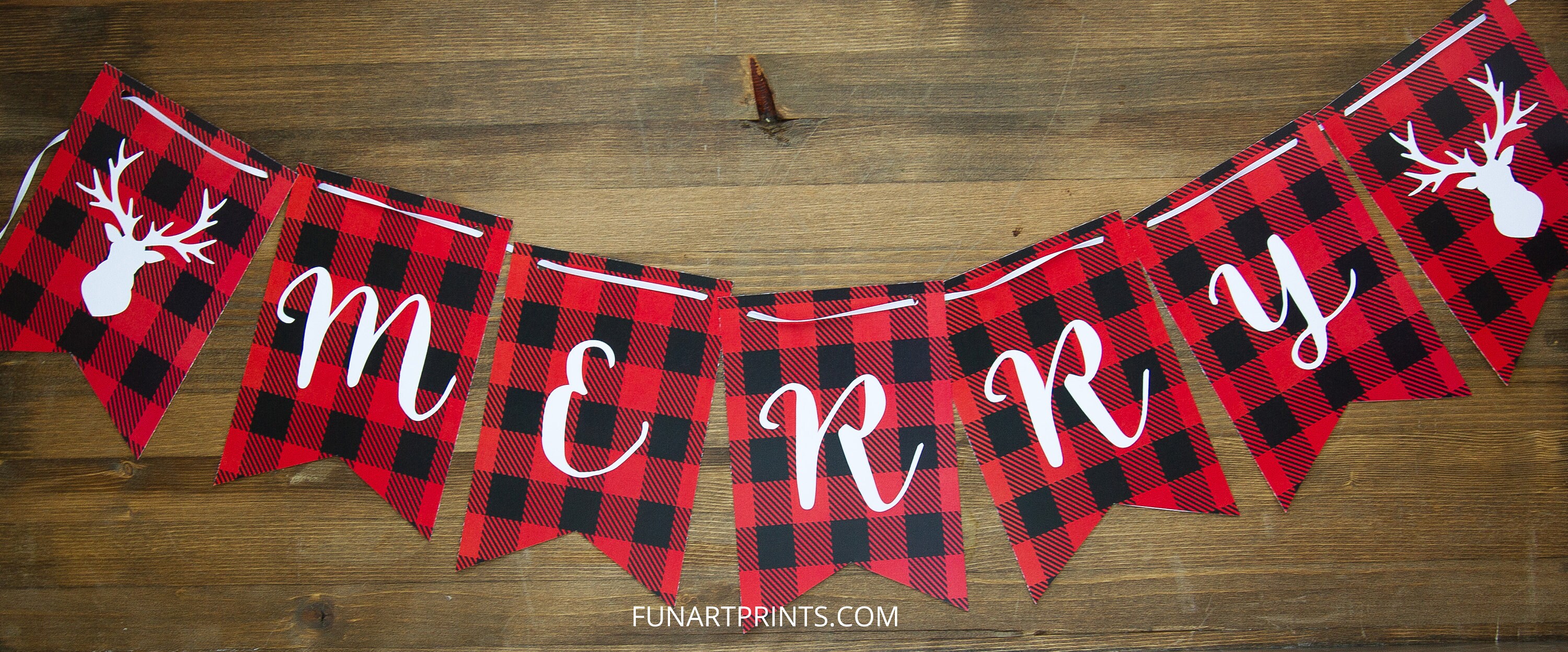 Printable Black + Red Buffalo Plaid Merry Bunting for Christmas - Etsy