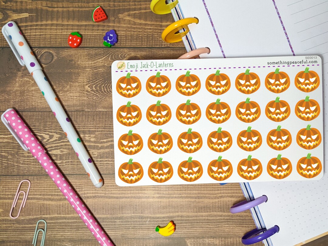 Jack-o'lantern Stickers Multiple Sizes, Matte or Glossy Emoji Pumpkins ...