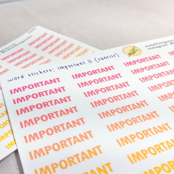 IMPORTANT Black Bold Word Stickers Happy Planner Erin Condren Vertical ...