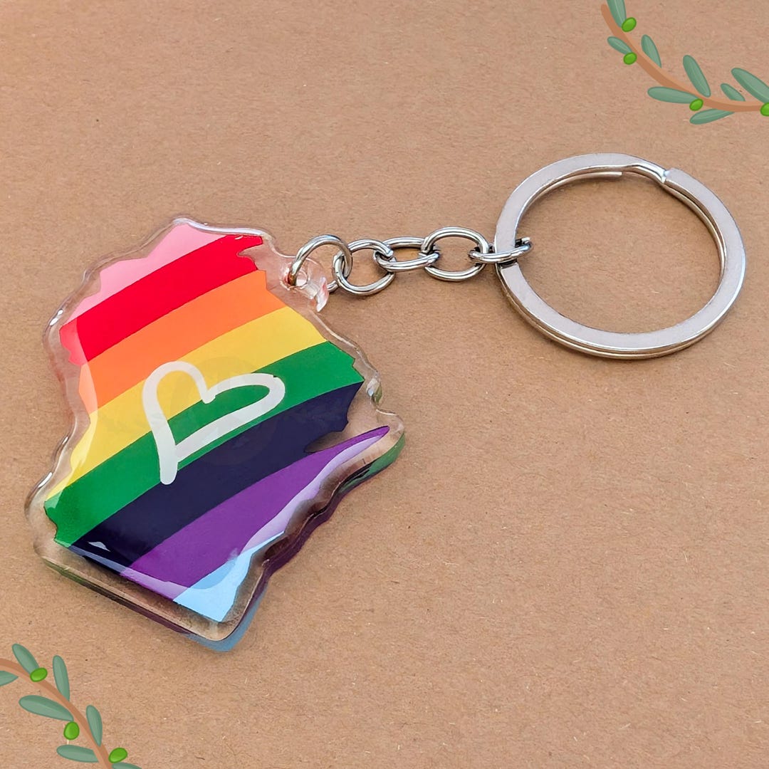 Wisconsin Rainbow Keychain - Original Art, Acrylic Keychain, Local Gift ...