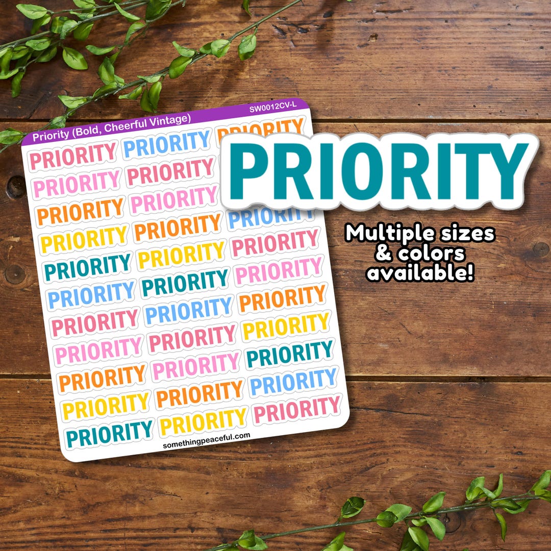Priority Bold Text Sticker Sheet Multiple Sizes and Colors, Matte ...