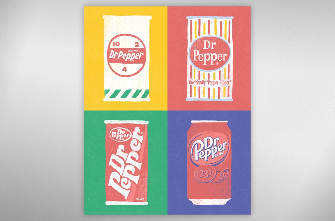 Dr. Pepper Soda Can Evolution Illustration Vintage Pop Art Packaged ...