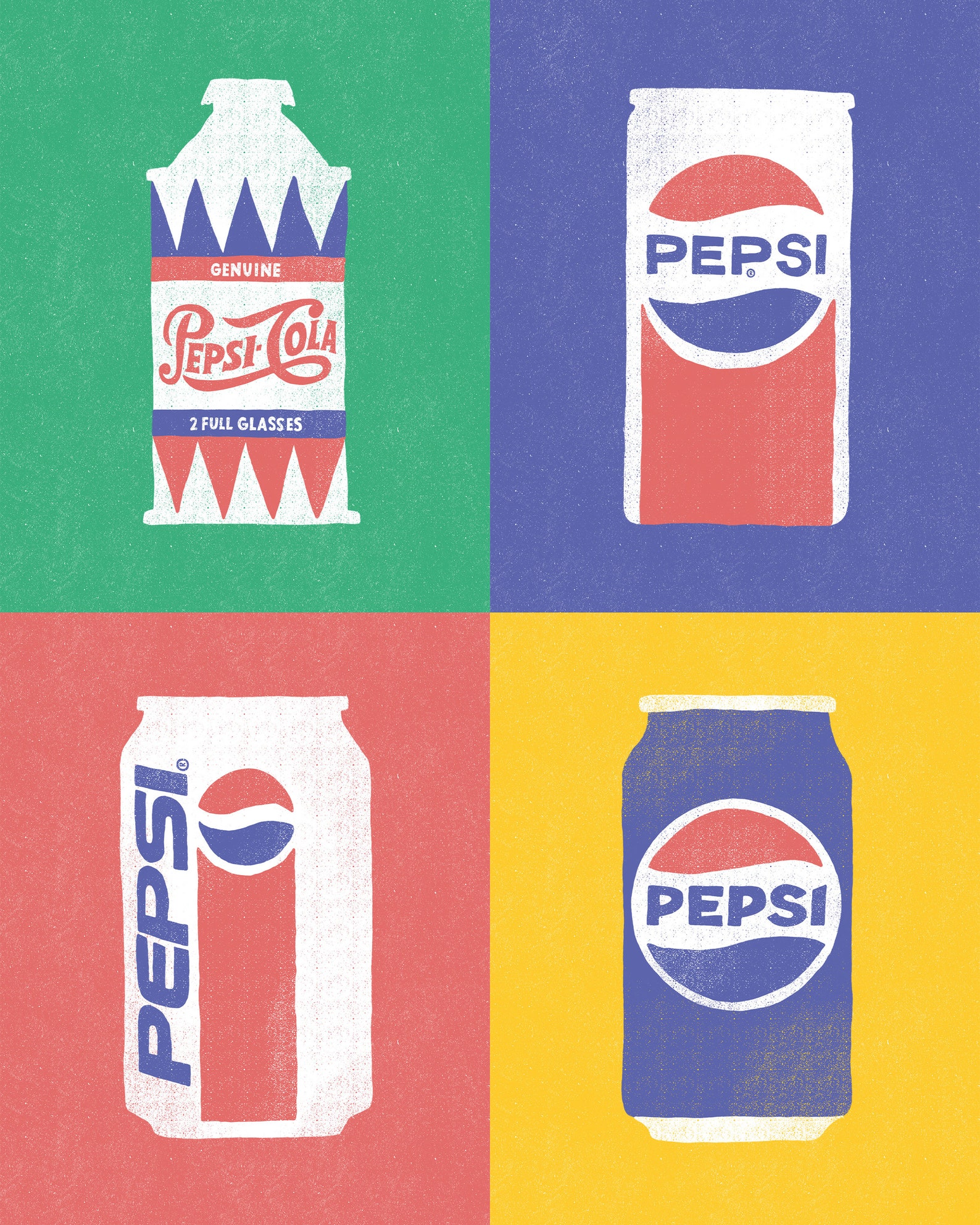 Pepsi Soda Can Evolution Illustration | Vintage Pop Art Packaged ...