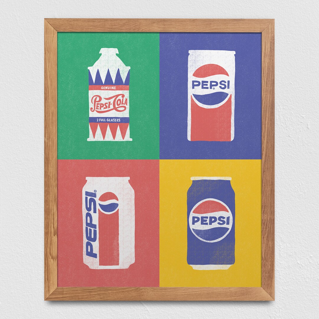 Pepsi Soda Can Evolution Illustration Vintage Pop Art Packaged