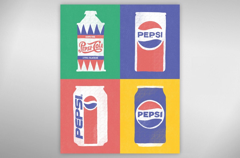 Pepsi Soda Can Evolution Illustration Vintage Pop Art Packaged Product ...