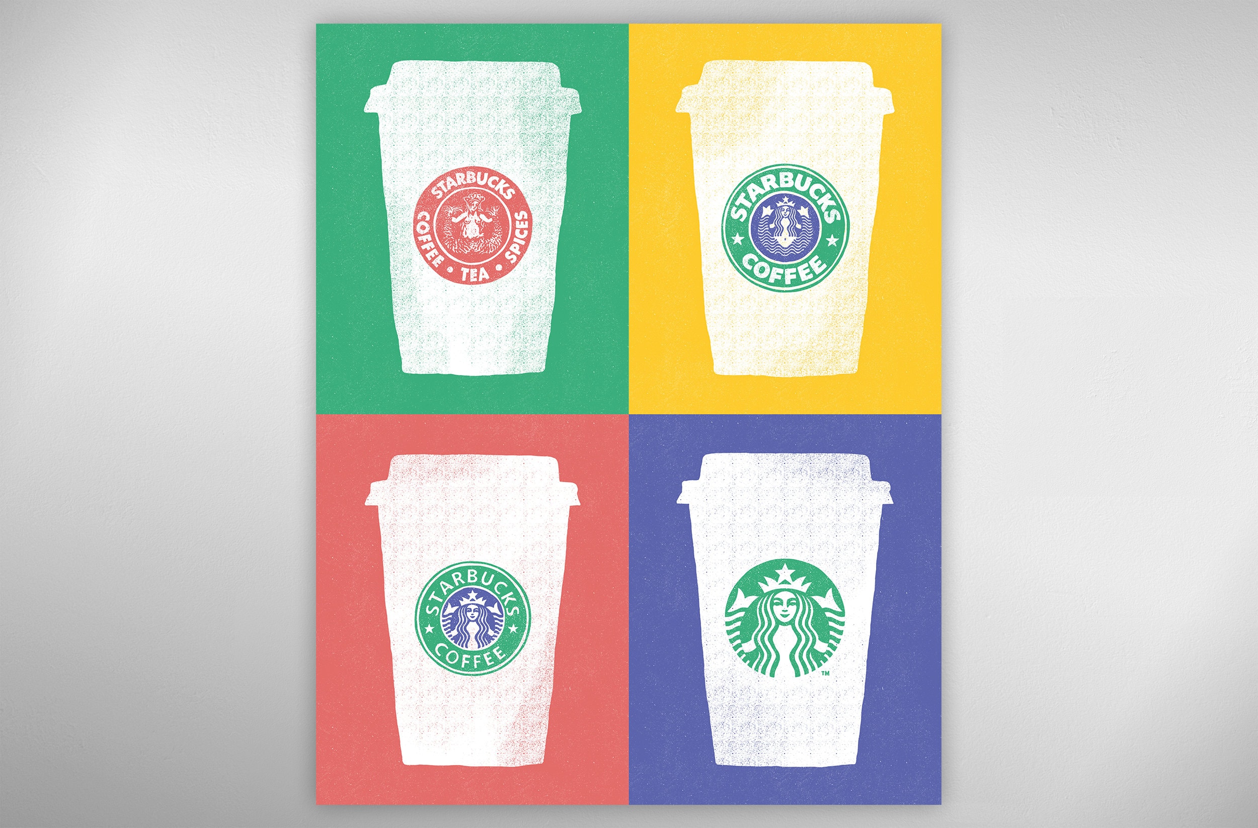 Starbucks Coffee Cup Evolution Illustration Vintage Pop Art Packaged ...