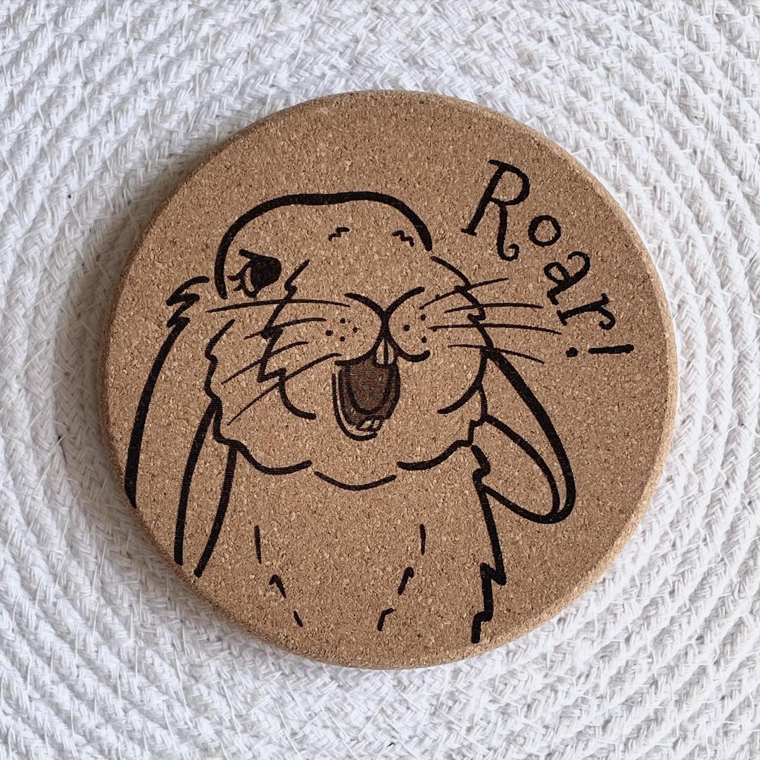 Funny Bunny Coaster - Roar - Comic Rabbit Pet Gift - Thick Cork Coaster ...