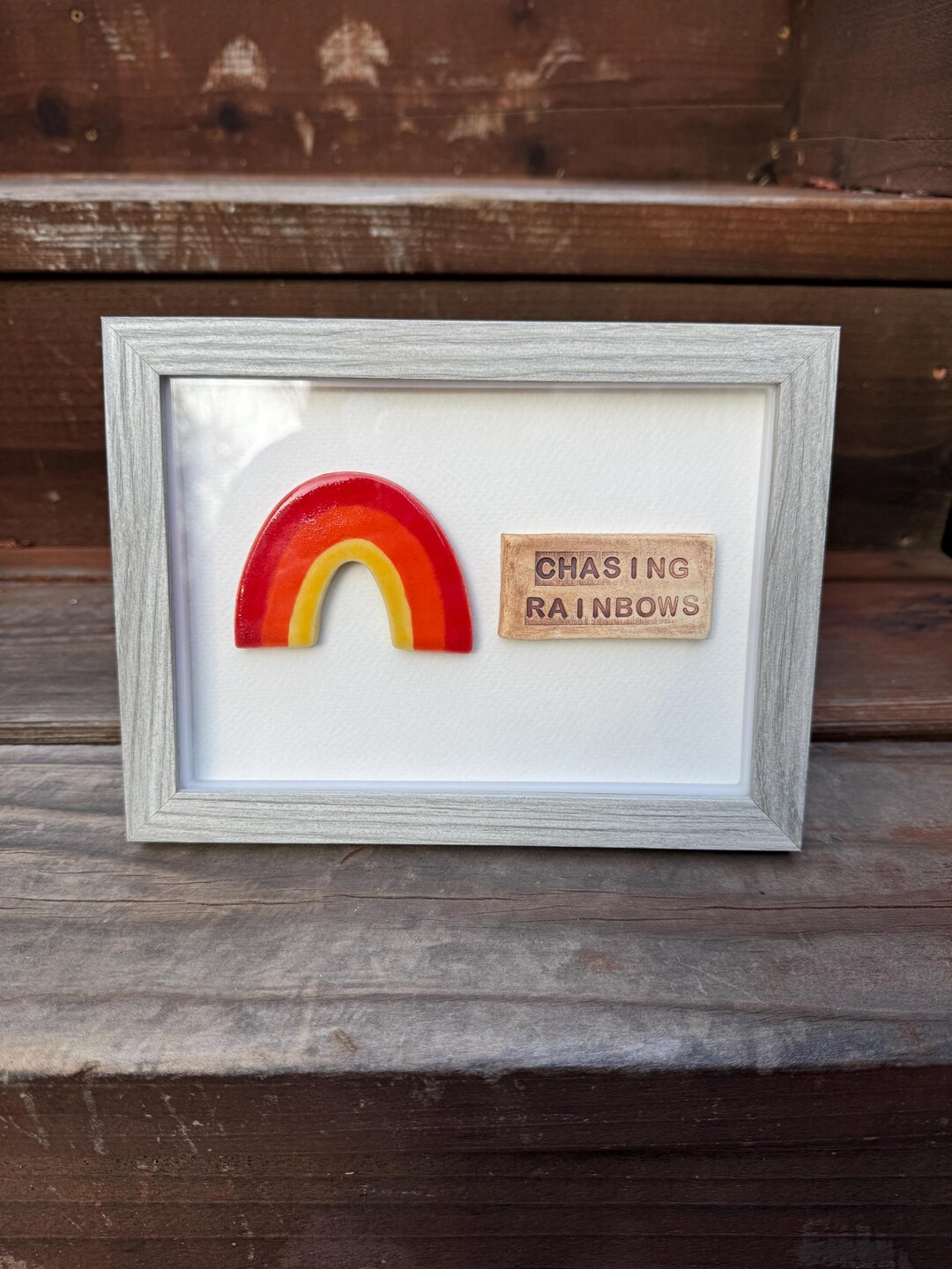 Wooden Shadow Box With Ceramic Rainbow "chasing Rainbows", Shadow Box ...