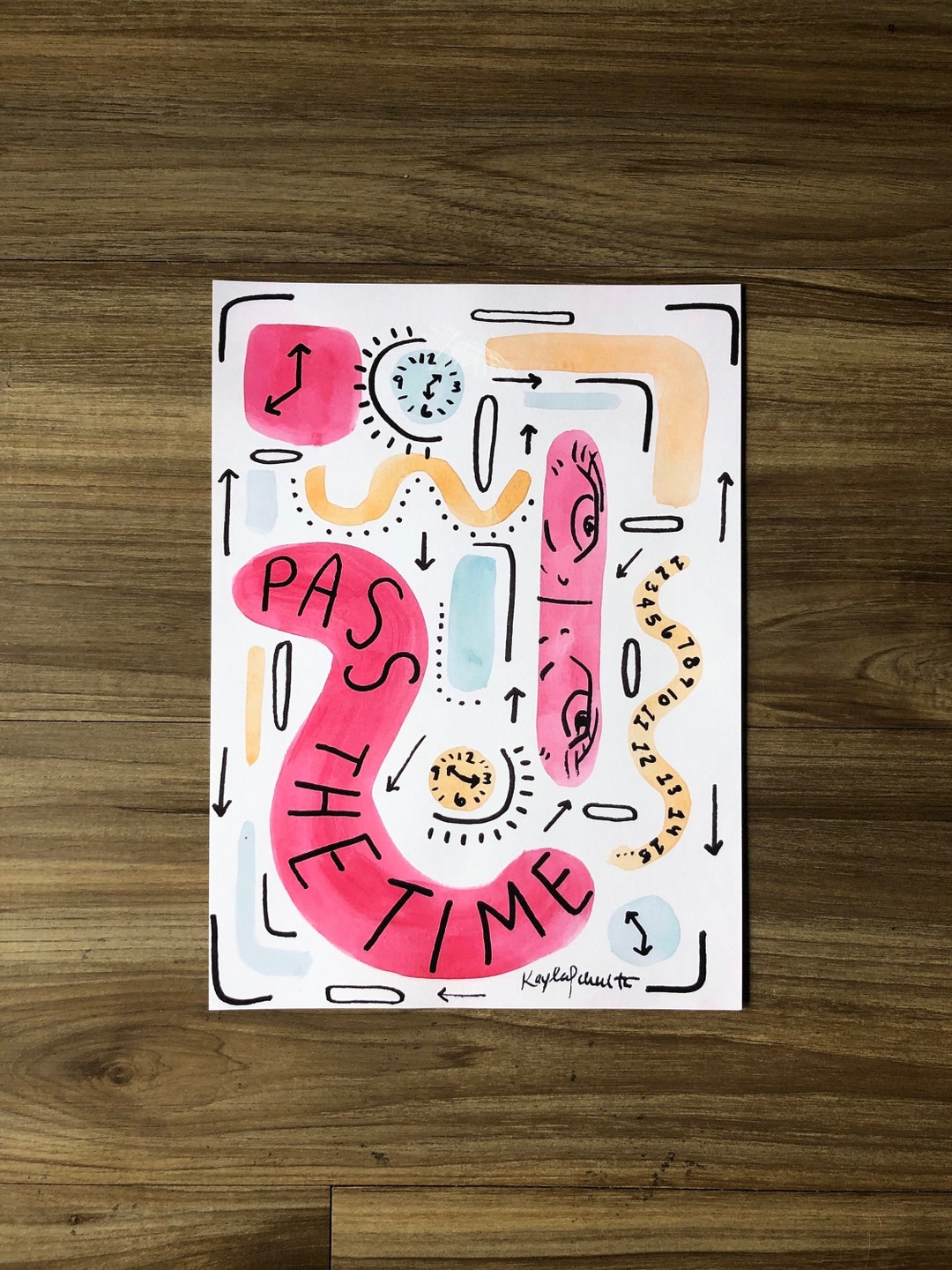 Watercolor Doodle Pass the Time Giclee Fine Art PRINT - Etsy