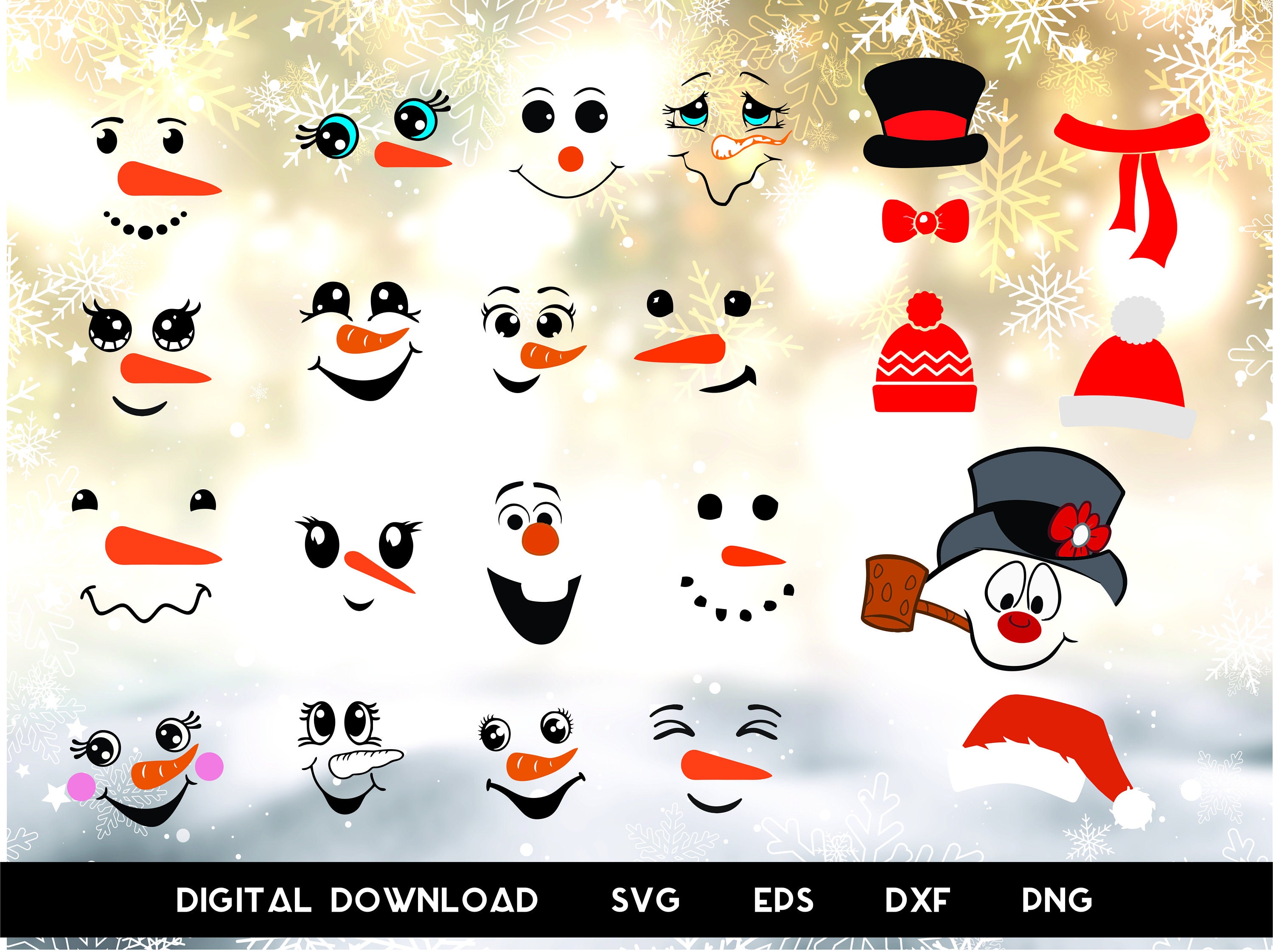 Snowman Face SVG Bundle DIY Faces PNG Bundle Cute Snowman Faces Clipart ...