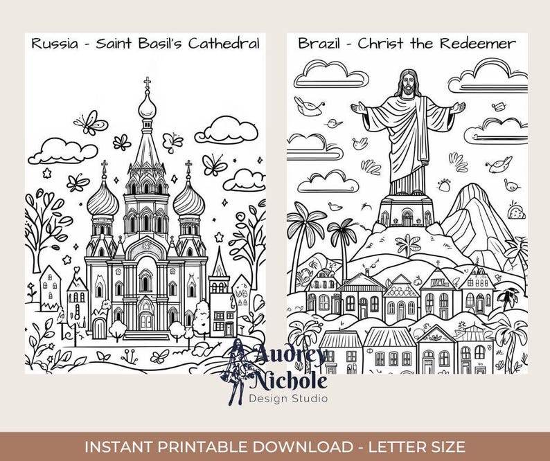 10 Famous World Landmarks Coloring Pages for Kids – Printable Travel ...