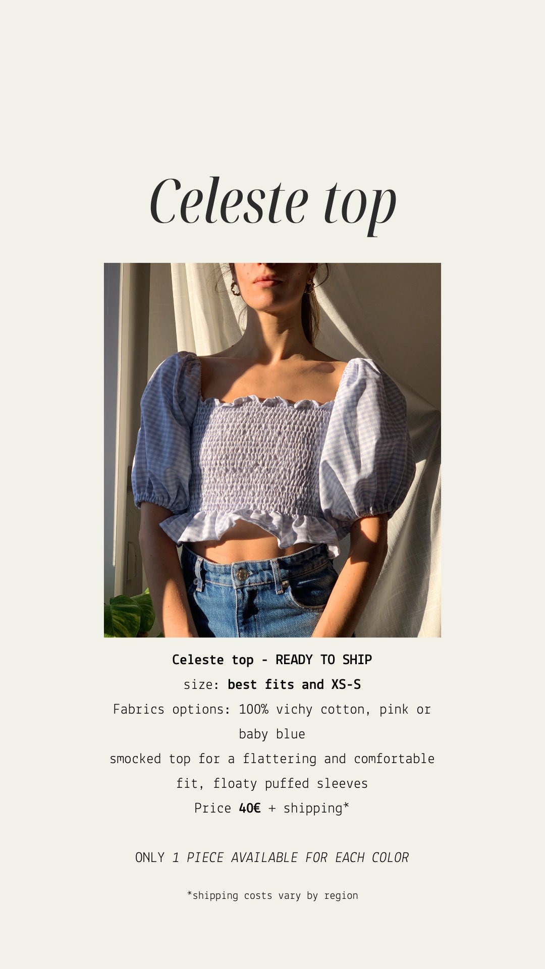 Celeste Top / Vichy Top / Baby Blue Pink Top / Summer Outift / Summer ...