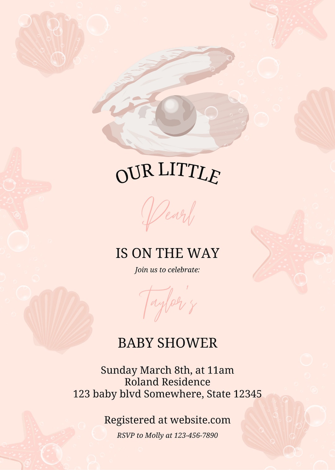 Our Little Pearl Baby Shower Package Template, Invitation, Welcome Sign ...