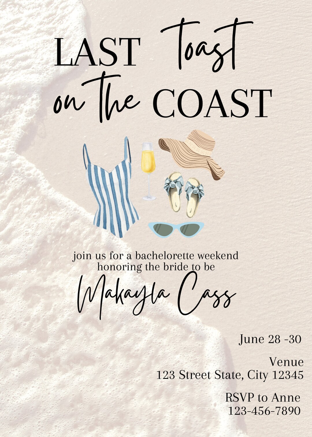 Editable Last Toast on the Cost Bachelorette Weekend Invitation ...