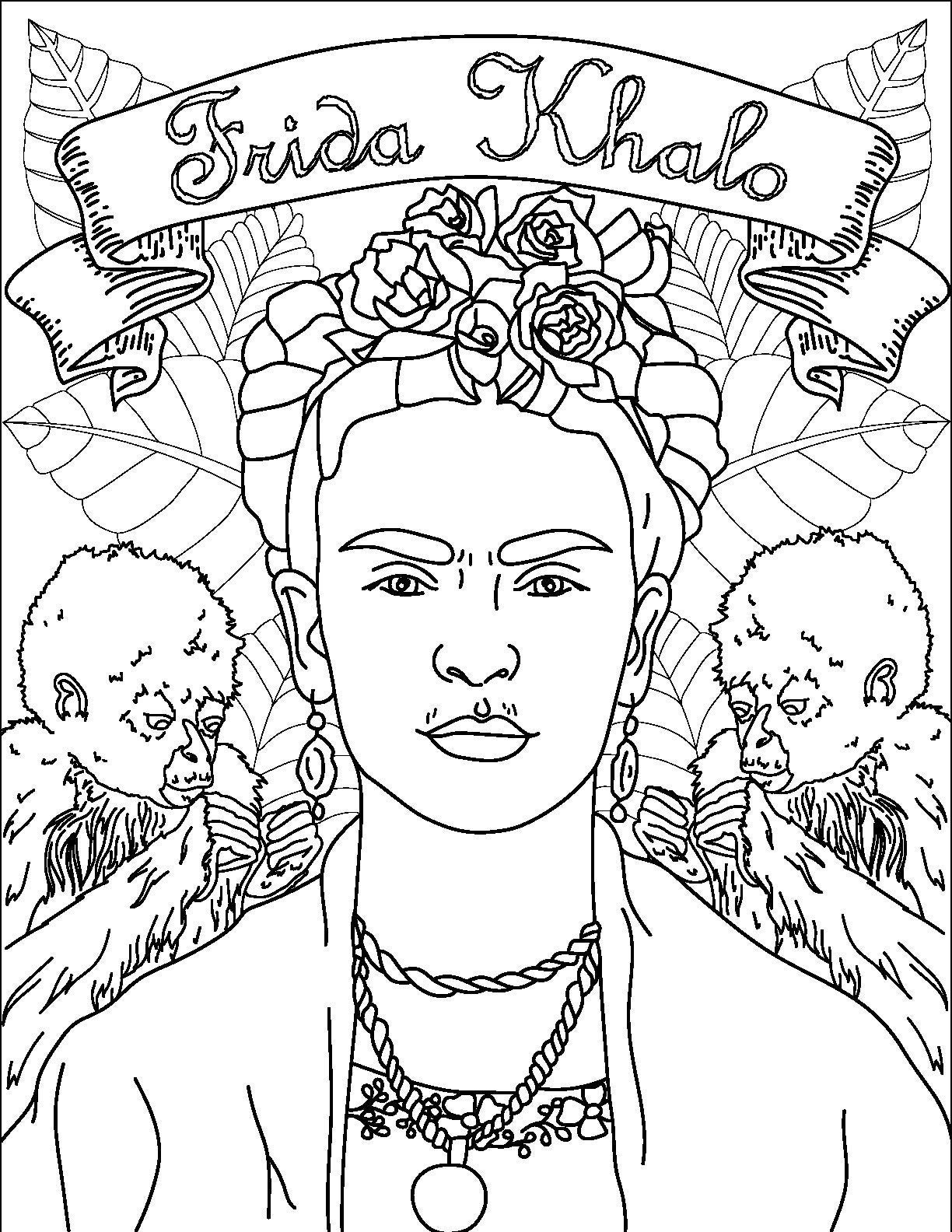 Frida Khalo Coloring Sheet Printable Adult Coloring PDF - Etsy España