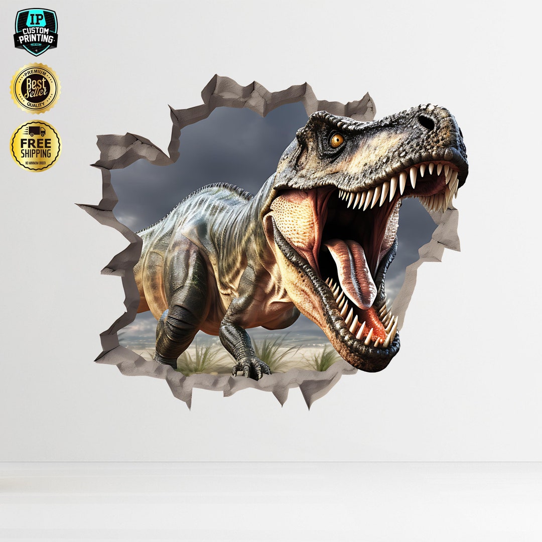 3D T-rex Breakthrough Wall Decal: Repositionable Vinyl Sticker for ...