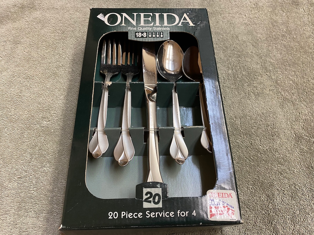 Oneida Tribeca Satin Handle Stainless Flatware 20 Pc Set Unused - Etsy