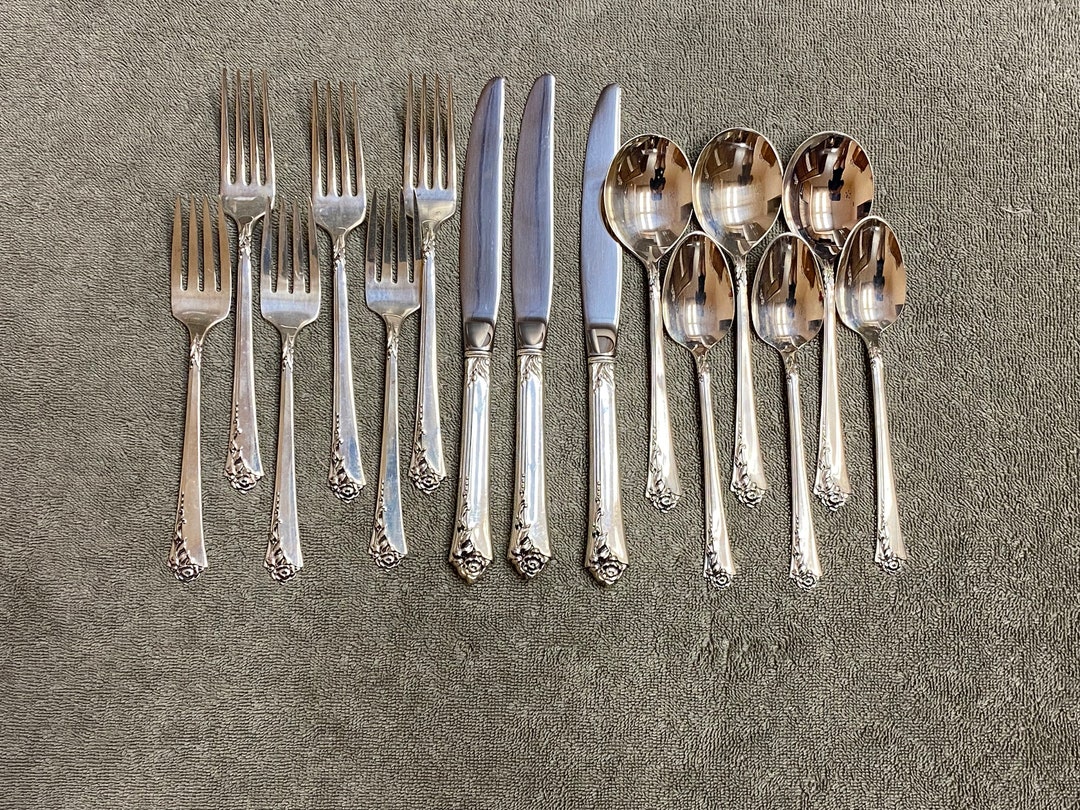 Oneida Damask Rose Sterling Silver Flatware Three 5 Piece Place ...