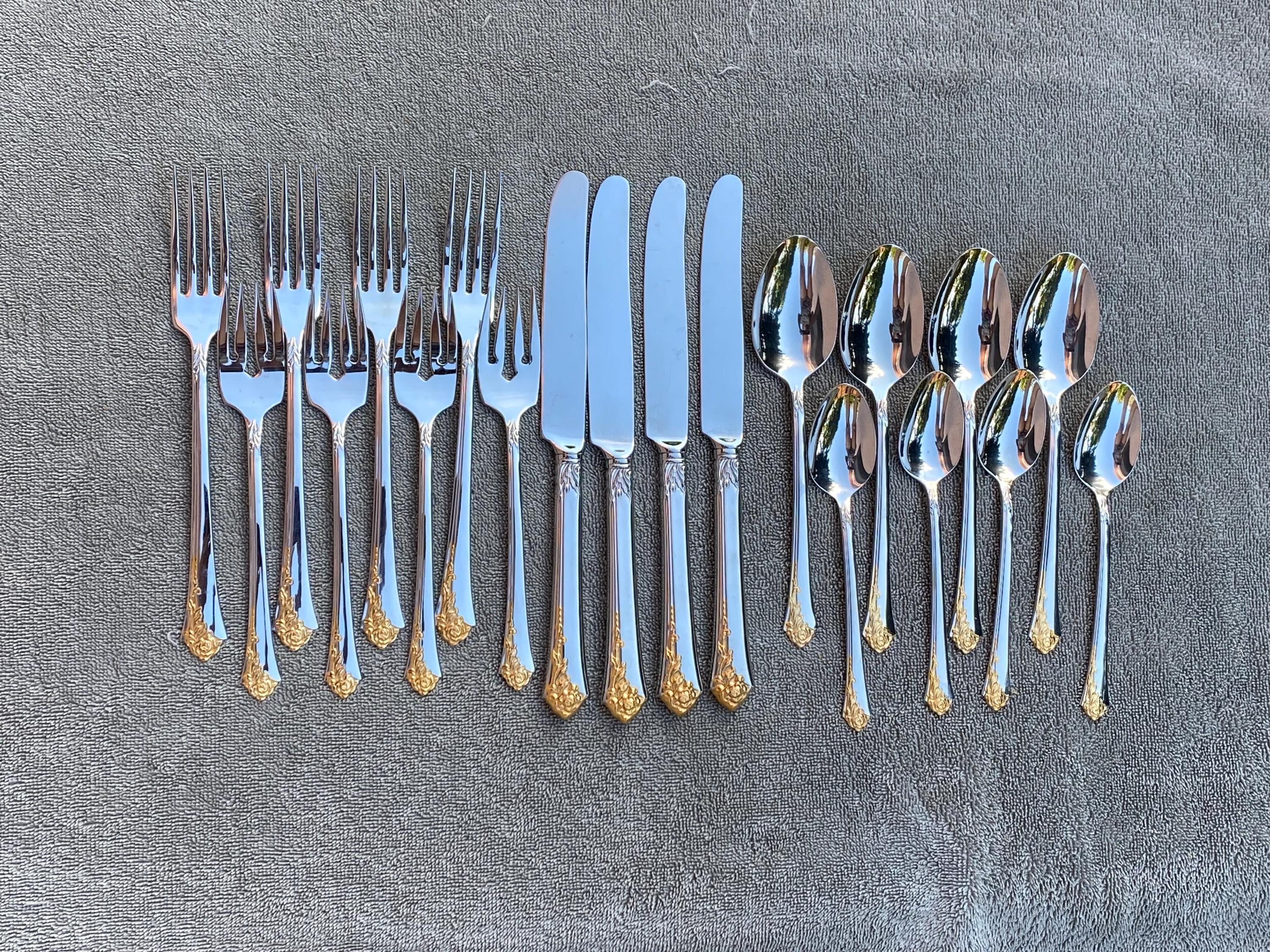 Oneida Golden Damask Rose Heirloom Stainless Steel Flatware 20 Piece ...
