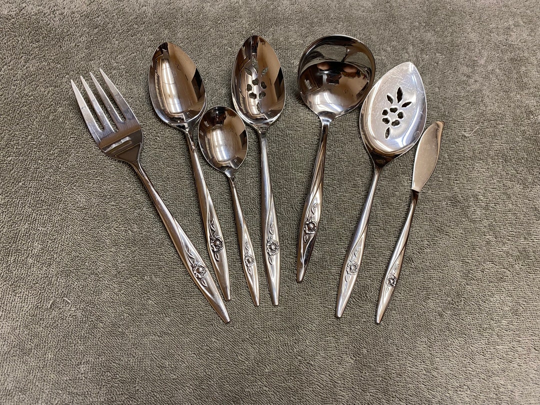 Oneida Lasting Rose Deluxe Stainless Flatware 7 Serving Hostess Set - Etsy