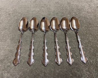 Oneida Deluxe Stainless Mozart Pattern Set of 6 Soup Spoons Glossy ...