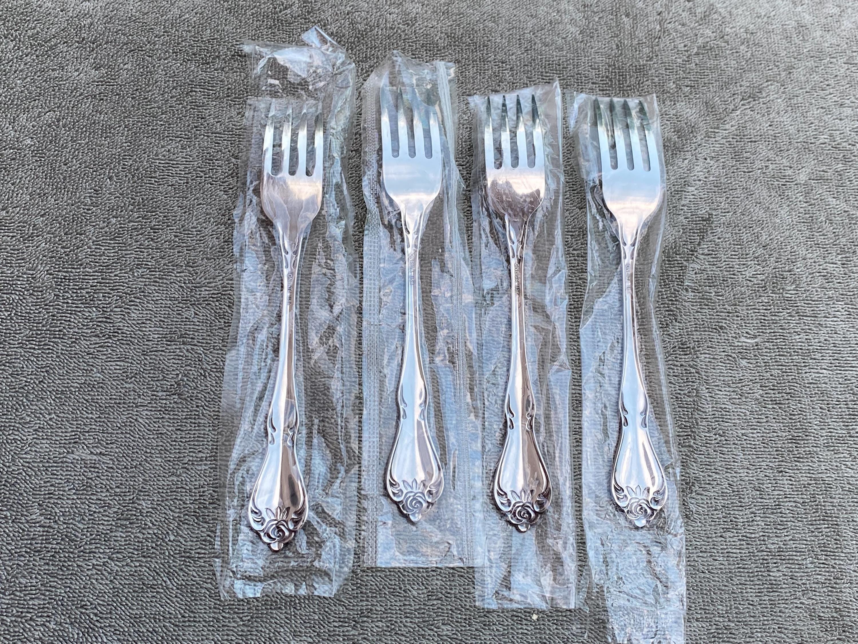 Oneida True Rose/arbor Rose USA Stainless Flatware 4 Dinner Forks 7.25 ...